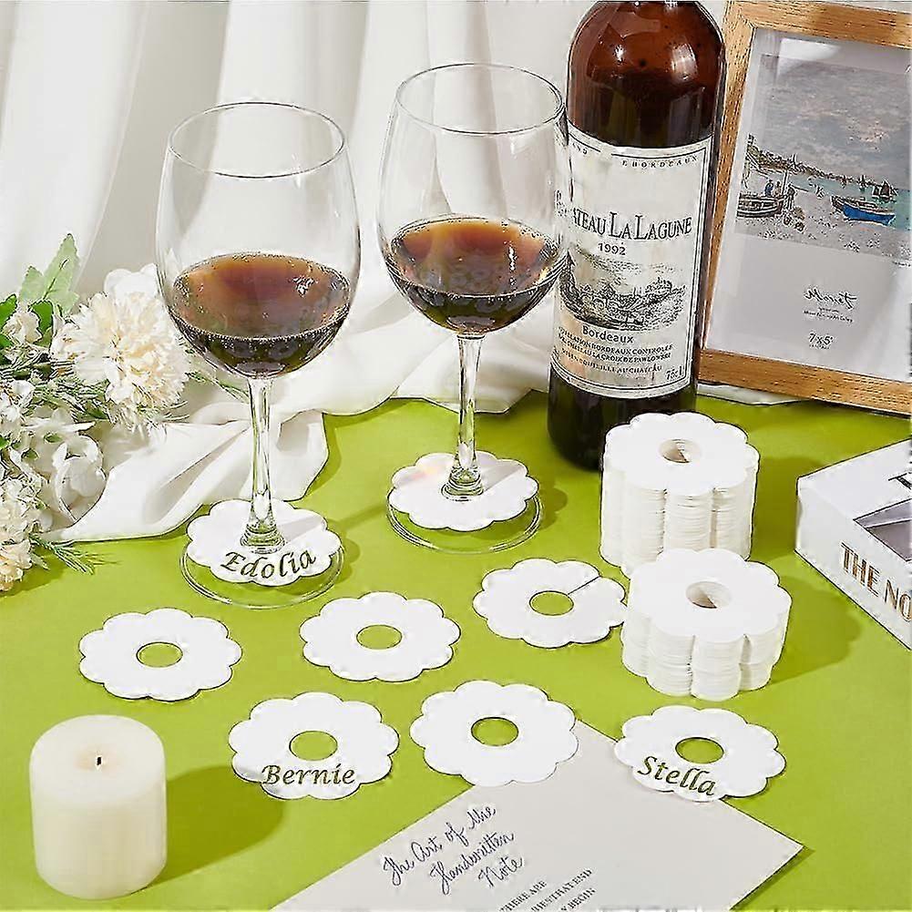 150 Pcs Paper Wine Glass Markers 2.8" Blank Flower Stemware Drink Name ...