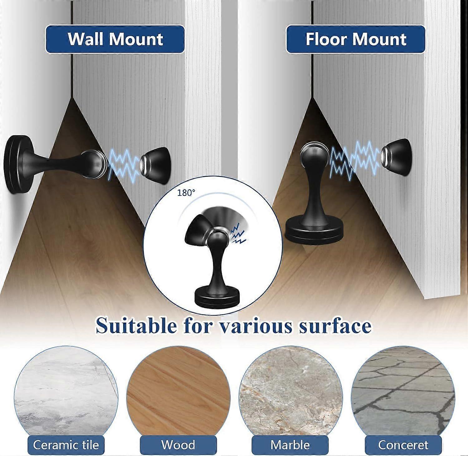 Set of 2 heavy duty black stainless steel magnetic door stops for baseboards | Fruugo UK