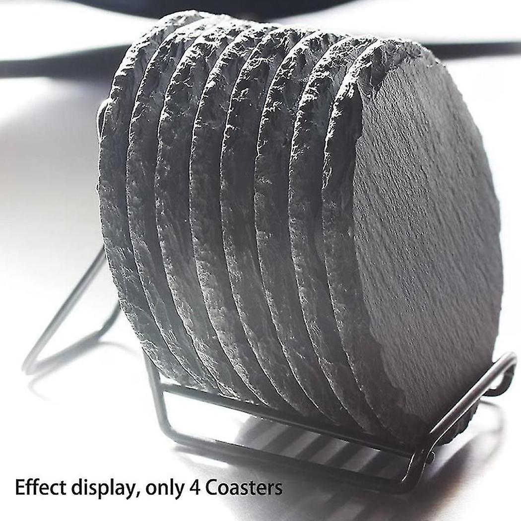 4 Pcs Round Slate Black Coasters Handmade Coasters For Drinks ...