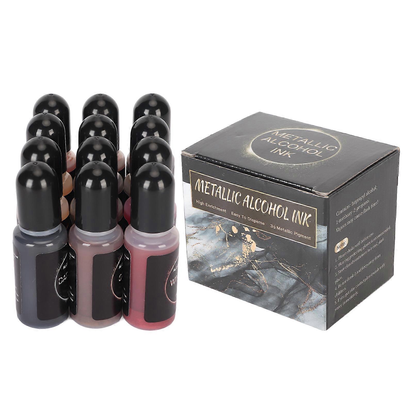 12 Colors Metallic Alcohol Ink Set High Concentrated 10ml Each Alcohol ...