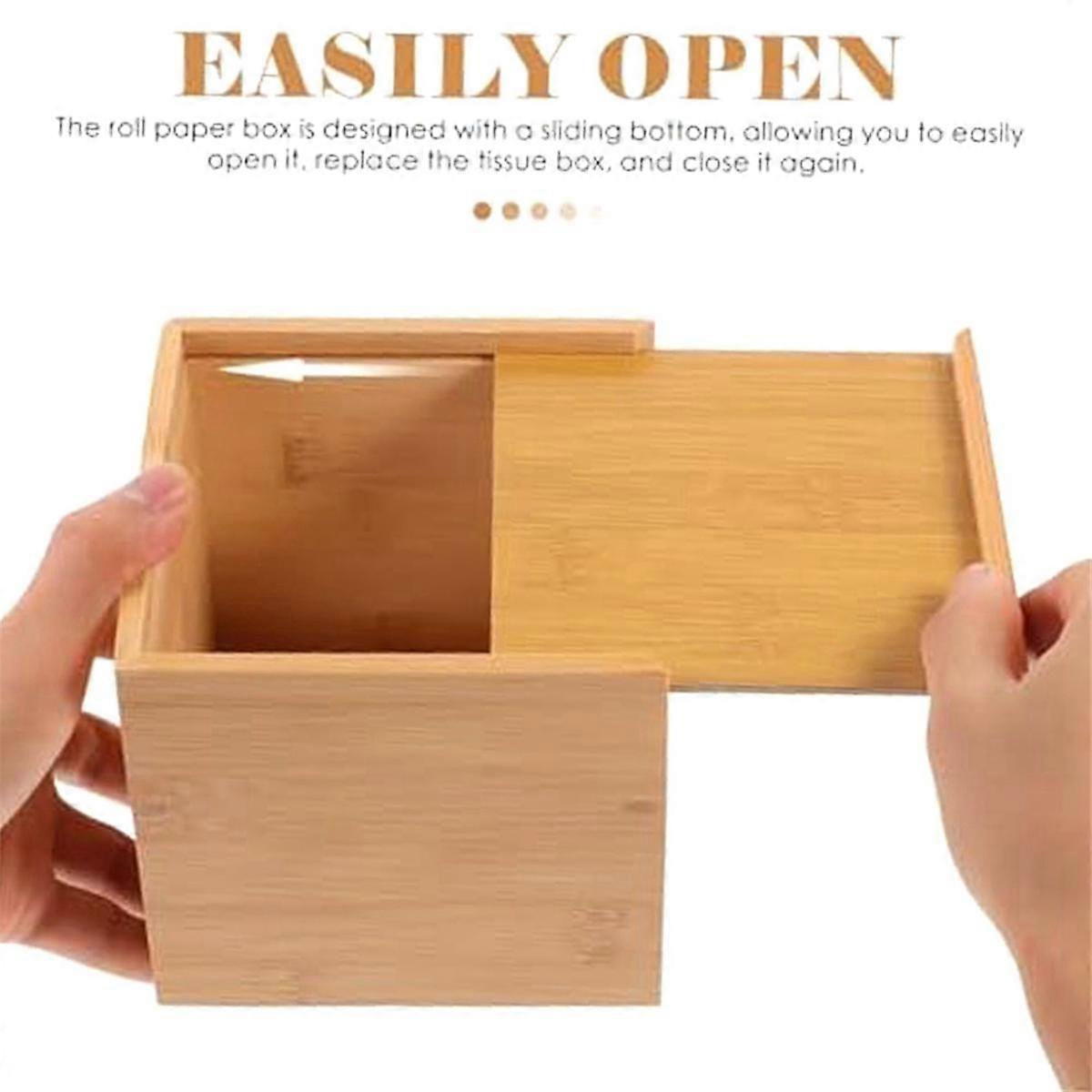 Roll Wooden Square Tissue Box Tissue Paper Holder Farmhouse Tissue Case ...