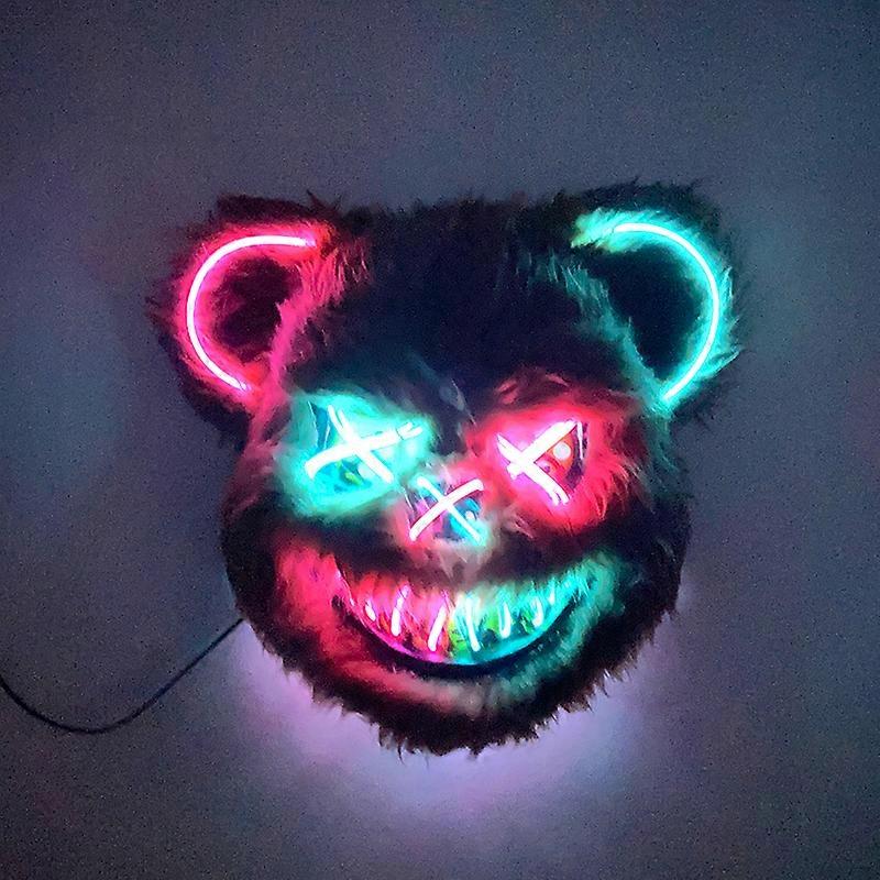 LED Glowing Cosplay Bunny Bear Face Mask Scary Bloody Killer Mask Neon ...