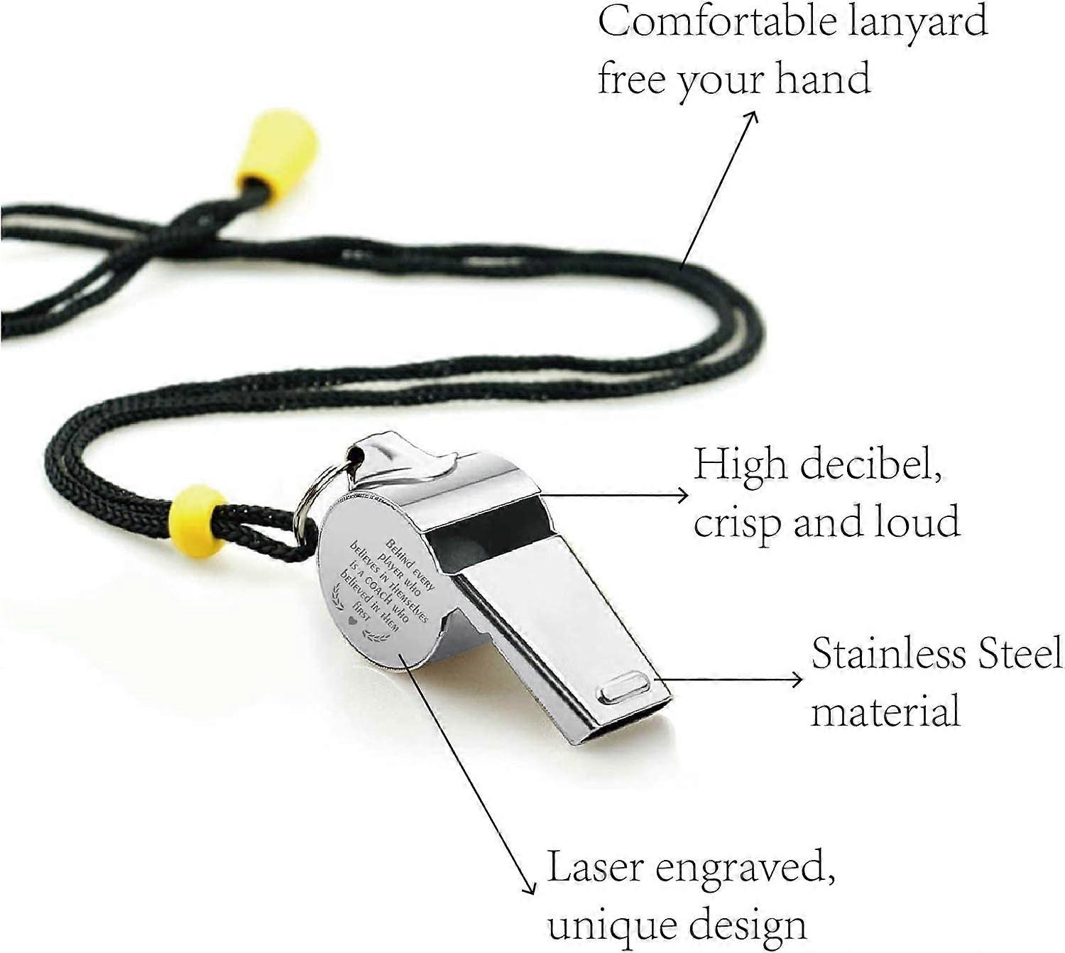 Sports Whistles with Lanyard Stainless Steel Whistle Loud Crisp Sound ...