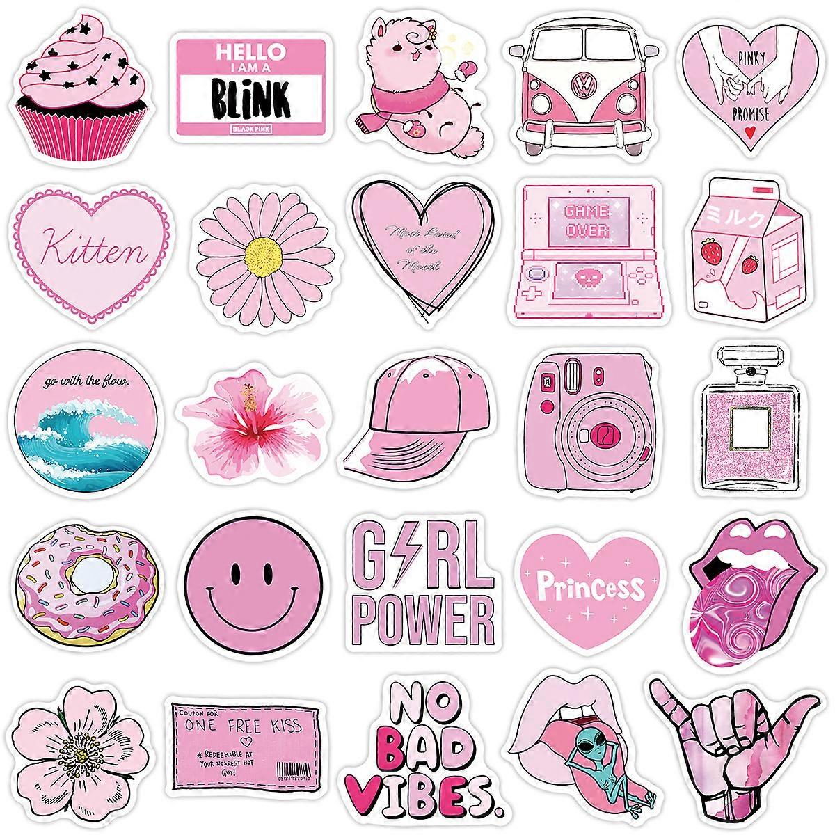 50pcs Preppy Stickers Pink Cute Vinyl Aesthetic Water Bottle Stickers ...