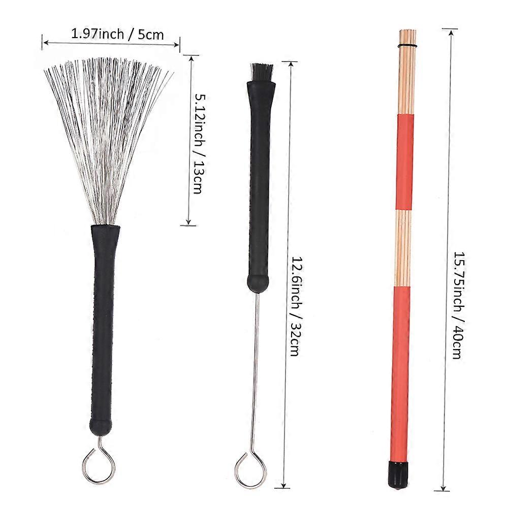 1 Pair Drum Rods Sticks + 1 Pair Drum Brushes Drum Stick Set with Storage Bag for Jazz Folk ...