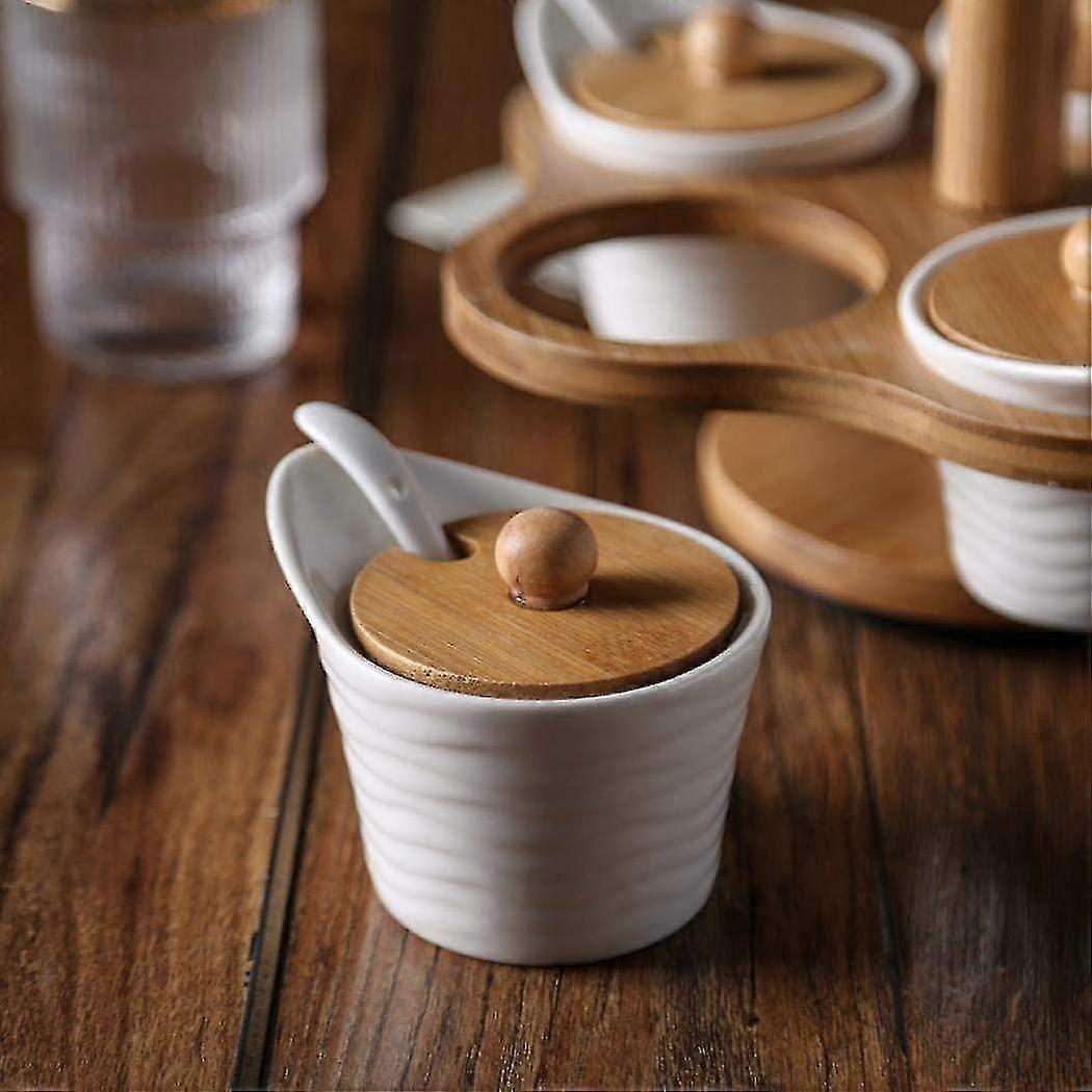 Porcelain Condiment Jar Spice Container With Lids,bamboo Cap Holder ...