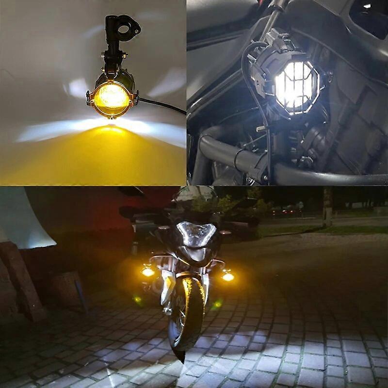 Motorcycle LED Spotlight Headlight White Yellow Light Auxiliary Fog ...