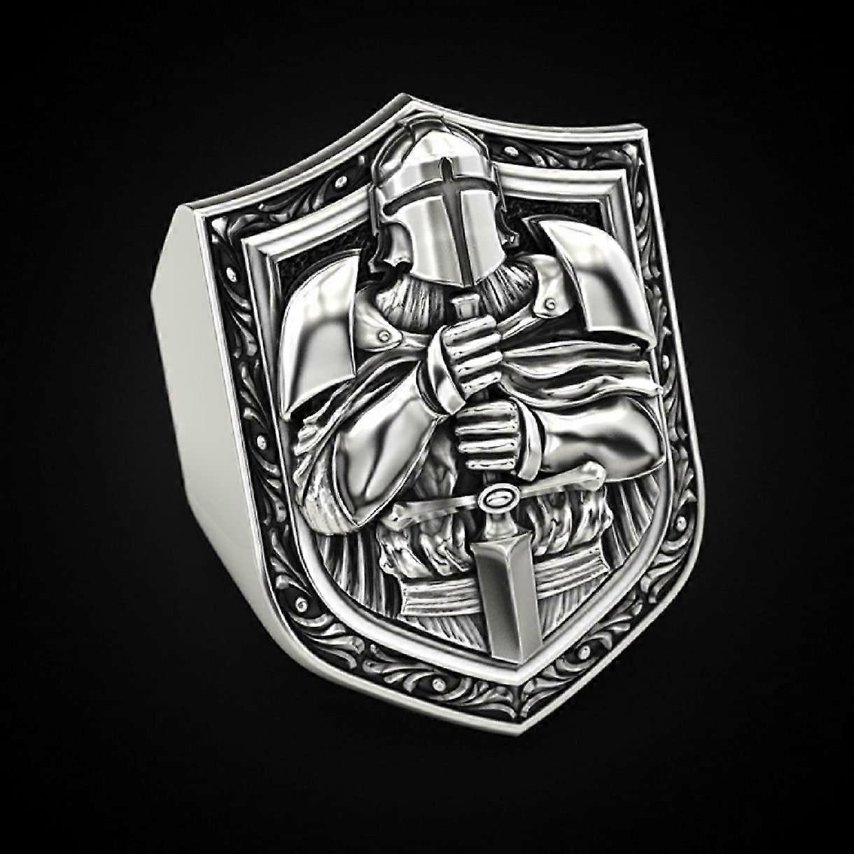Knight Templar Sword Ring for Men, Gothic Crusader Shield Ring Medieval ...