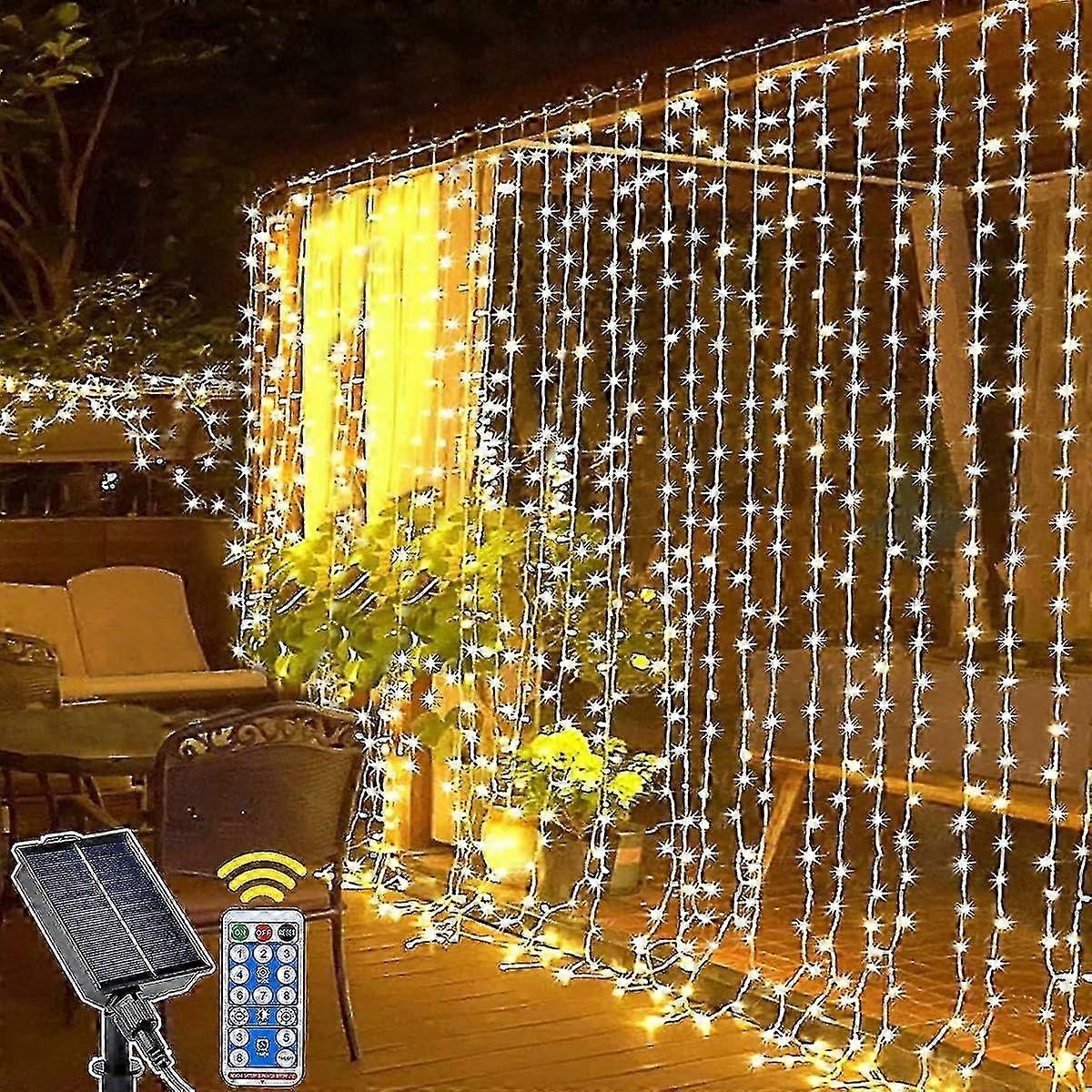 Outdoor Solar Light Curtain, 3m X 3m 300led Solar Light With Remote ...