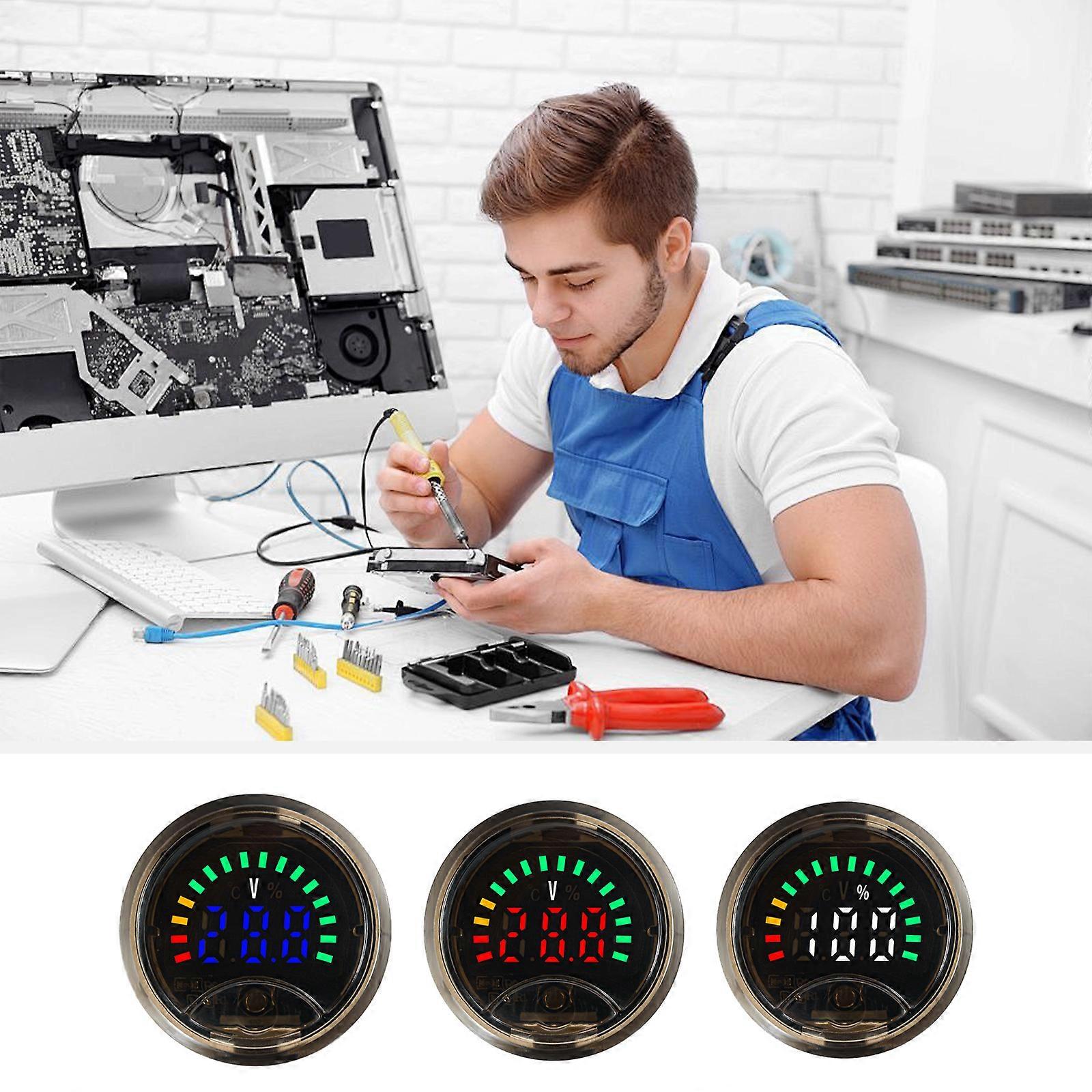 Round Digital Voltmeter Ammeter LED Display Circular Voltages & Charge ...