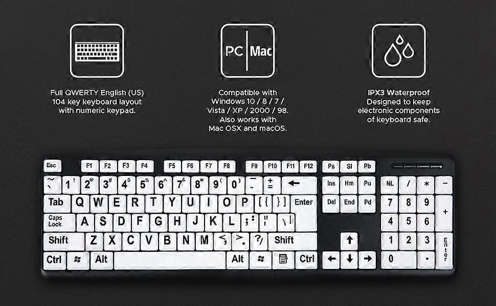High-Visibility Large Print Keyboard, Ergonomic Design with High ...
