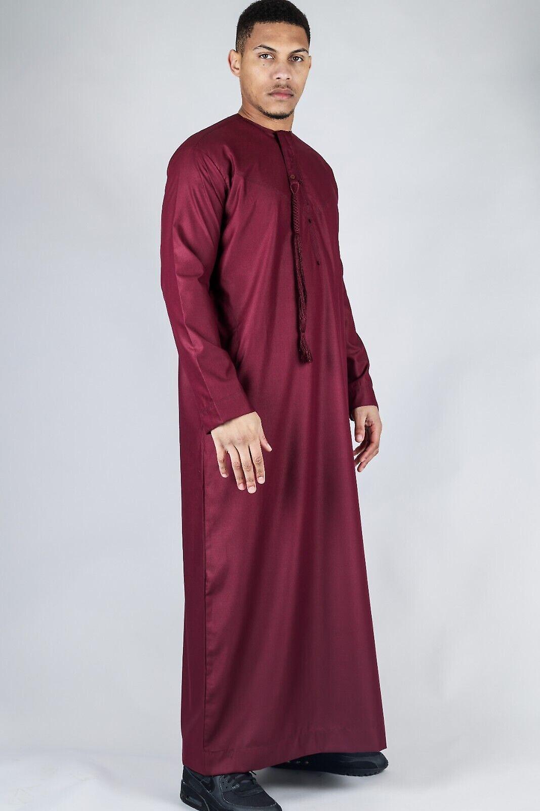Men's Red Thobe Emirati Islamic Jubba Robe Eid Tassel Regular Fit ...