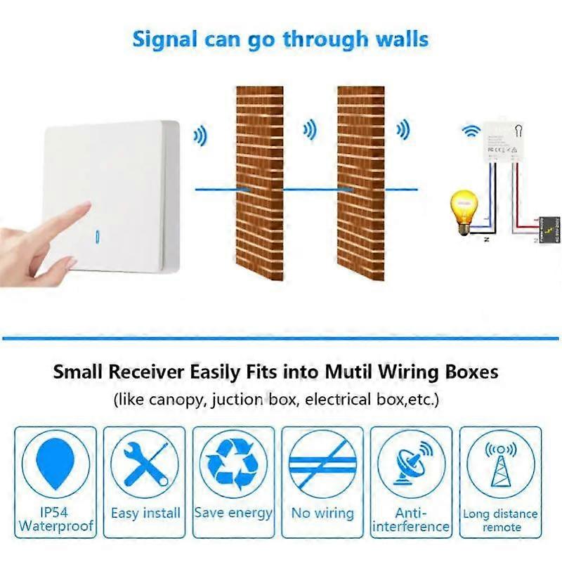 Wireless Smart Switch RF 433Mhz Light Wall Panel Switch With Remote ...