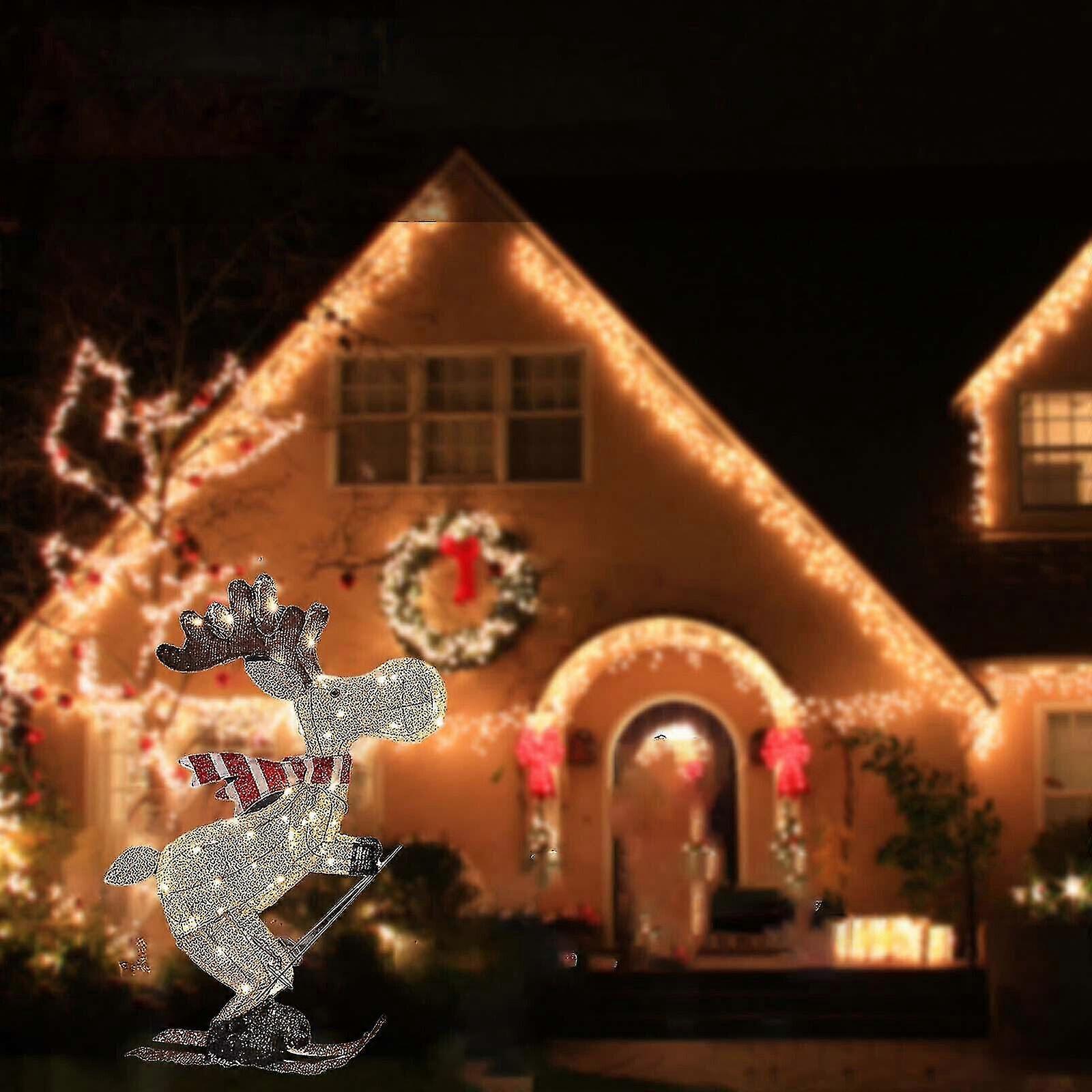 Outdoor Christmas Figure Led Skiing Moose Garden Decoration Ornament ...