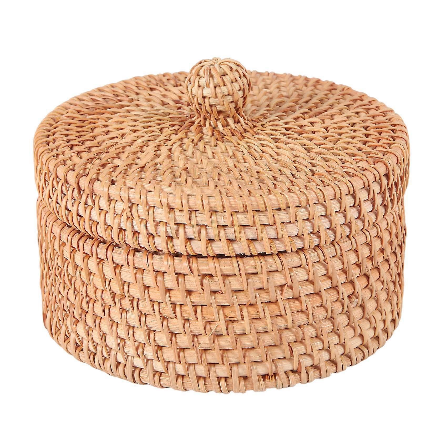 Handwoven Rattan Storage Box with Lid Wicker Tea Food Container Picnic ...