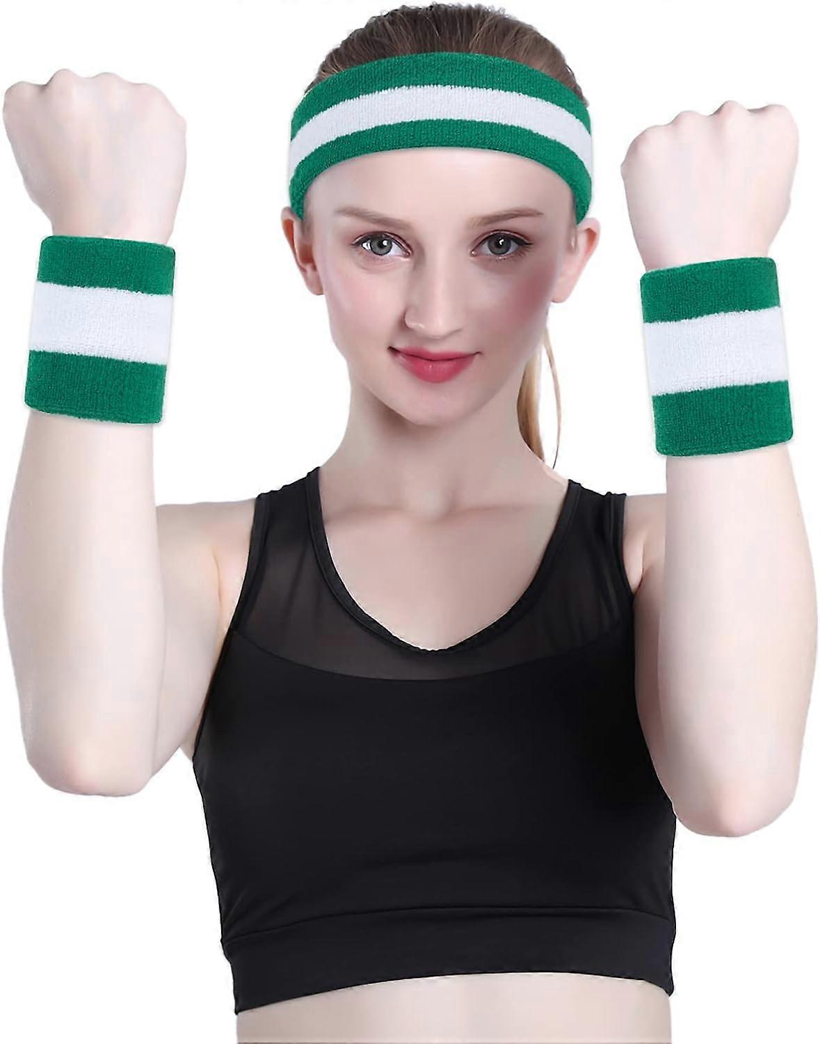 6 Pieces Sweatbands Set - Including 2pcs Sports Headband and 4pcs ...