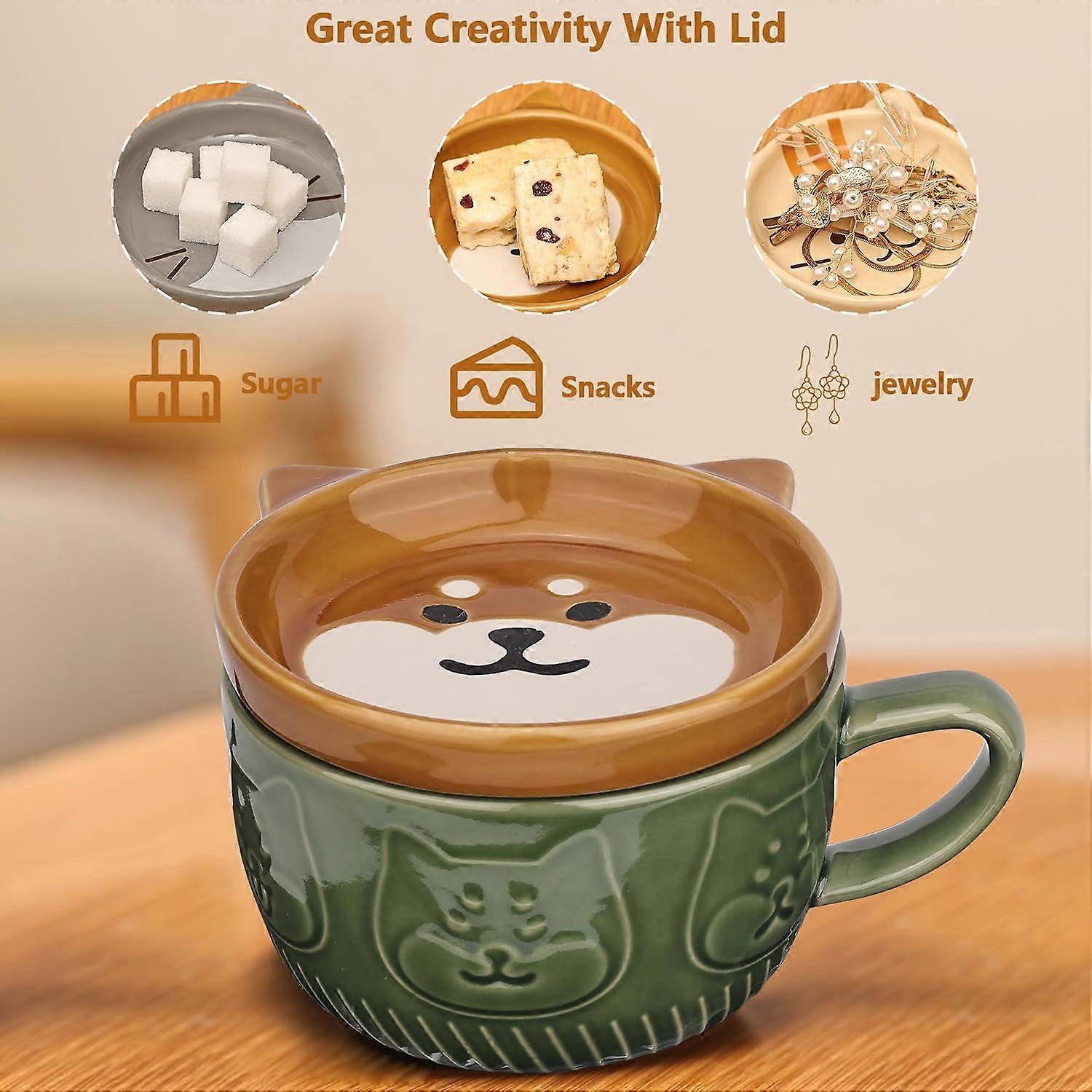 SBSG Cute Ceramic Dog Coffee Mug with Lid,Kawaii Coffee Mugs or Tea ...