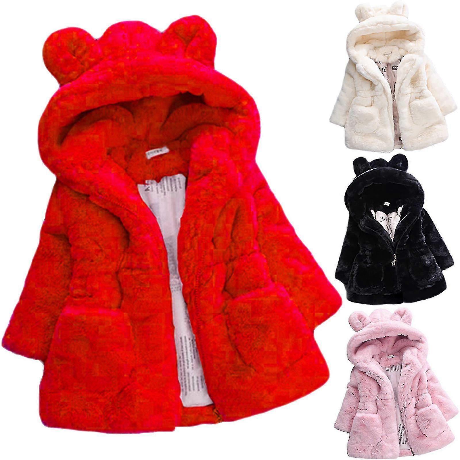 Children Girls Fluffy Faux Fur Hooded Parka Coat Fleece Thick Jacket ...