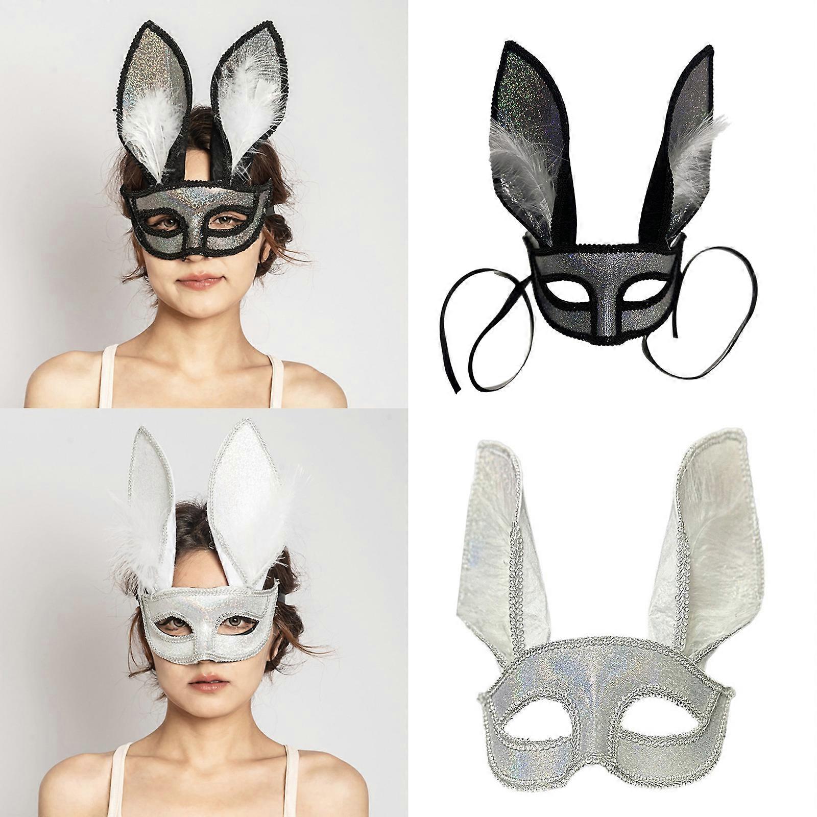 Unisex Masquerade Rabbits Costume Half Mask with Feathered Detail for ...