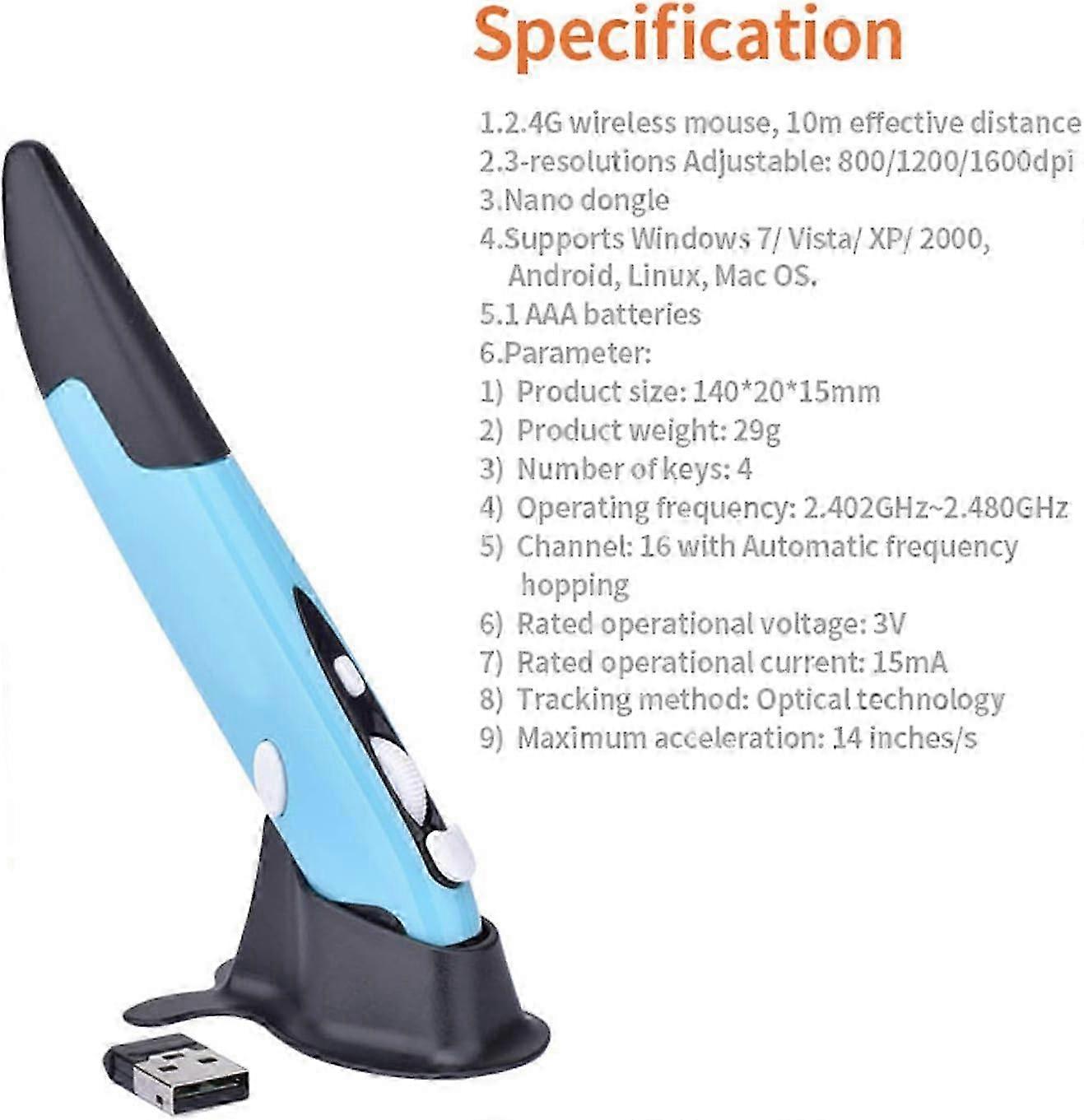 4GHz Wireless Mouse Pen, Adjustable DPI, Ergonomic Pocket Mouse with 2 ...