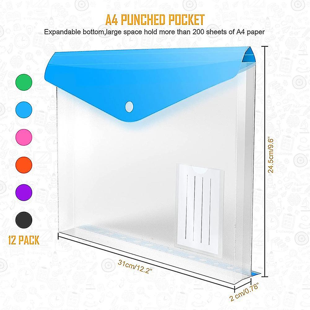 12pack A4 Plastic File Folder,expandable A4 Expandable Punched Pockets ...