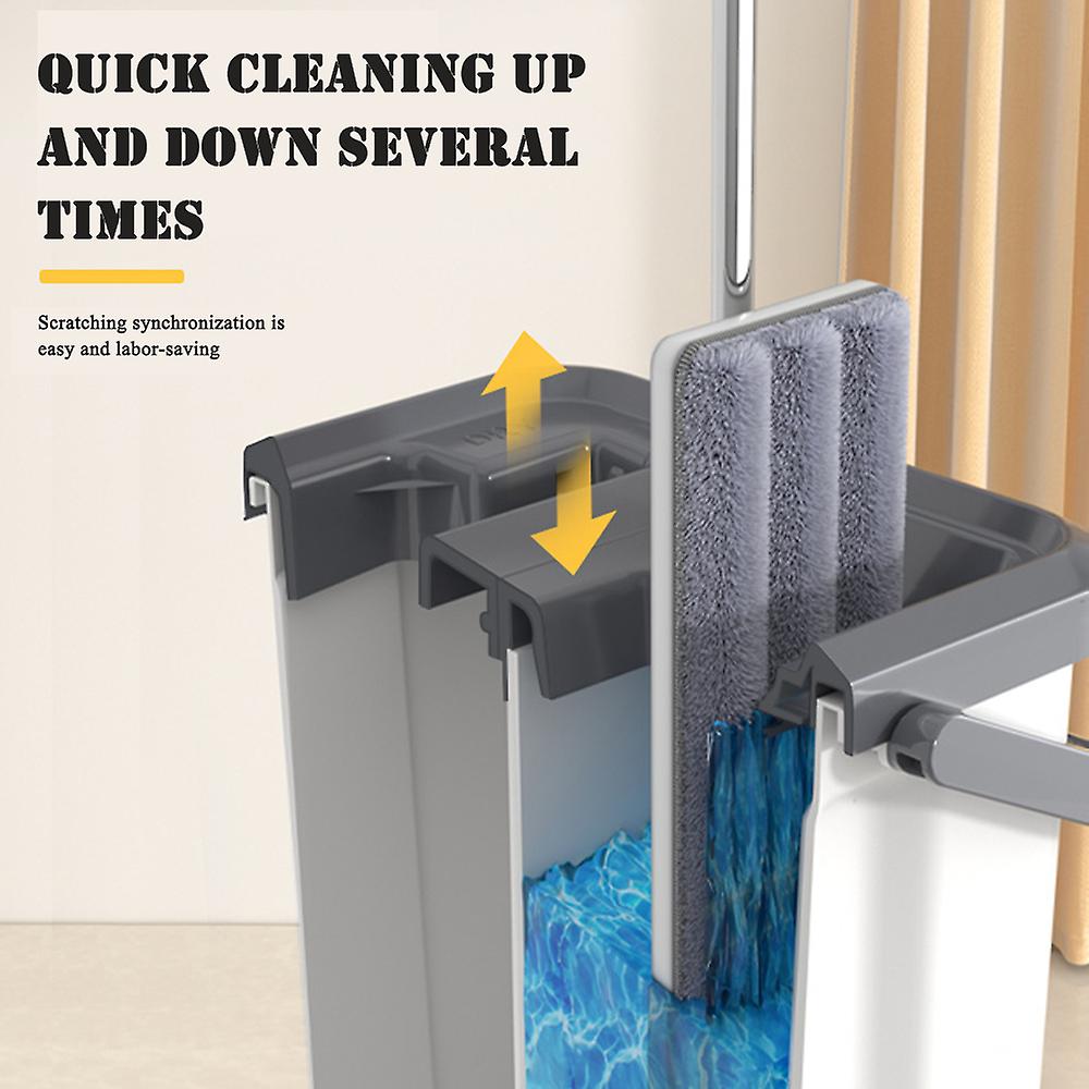 Hand-Free Wash Flat Mop Set with Bucket Easy Using Floor Mopping Tool ...