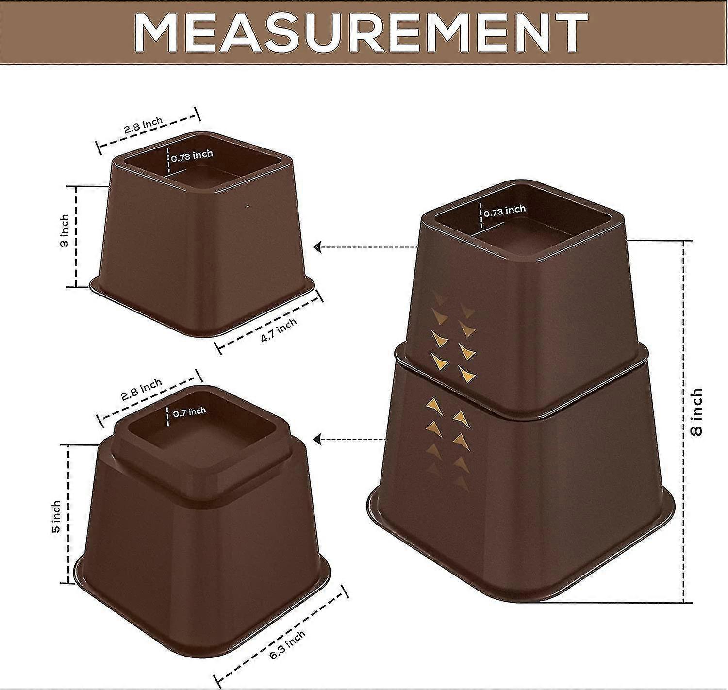8 Piece Premium Adjustable Furniture Risers (4 High And 4 Short ...