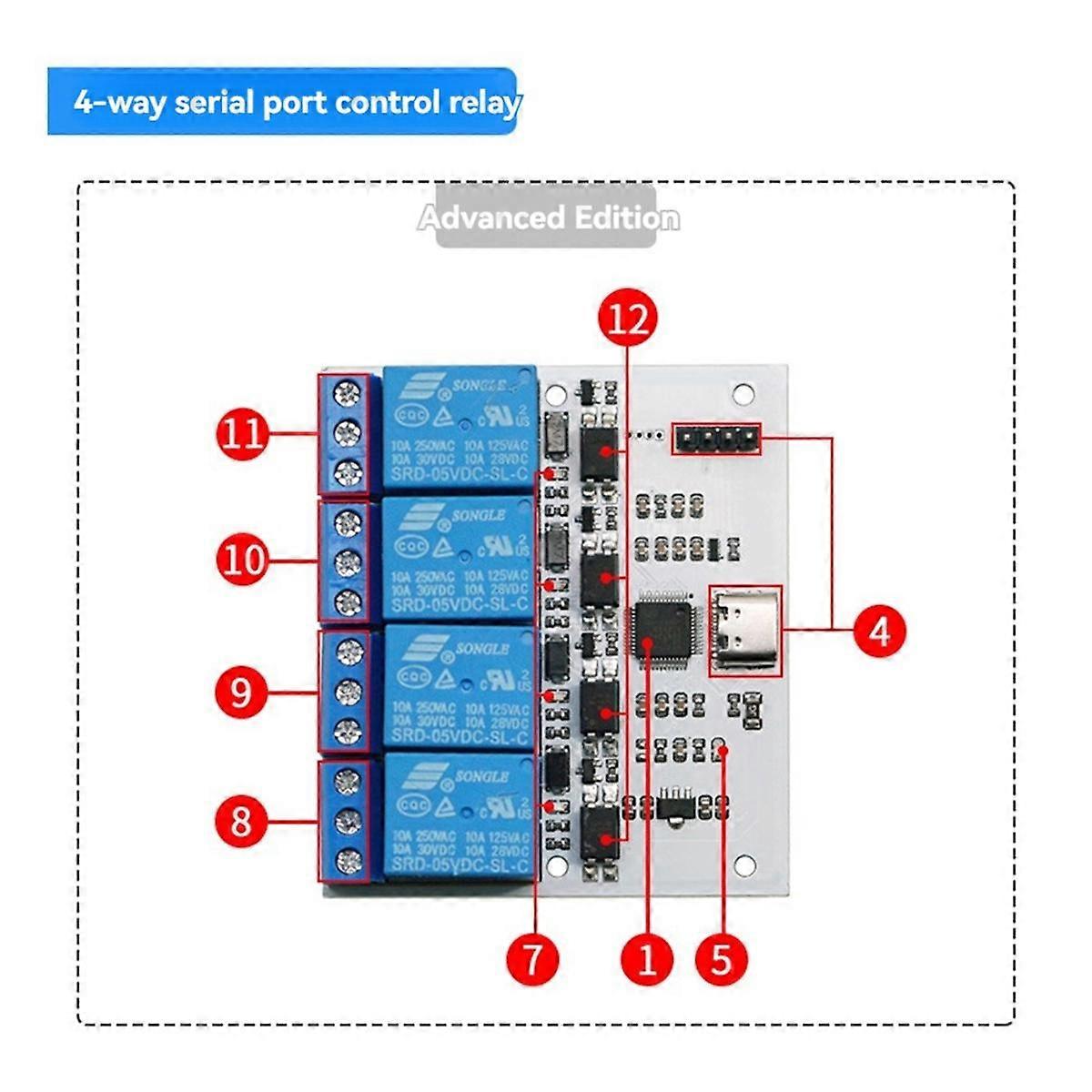 Relay Module 4 Channel USB to CH340 Serial Control Relay Module ...