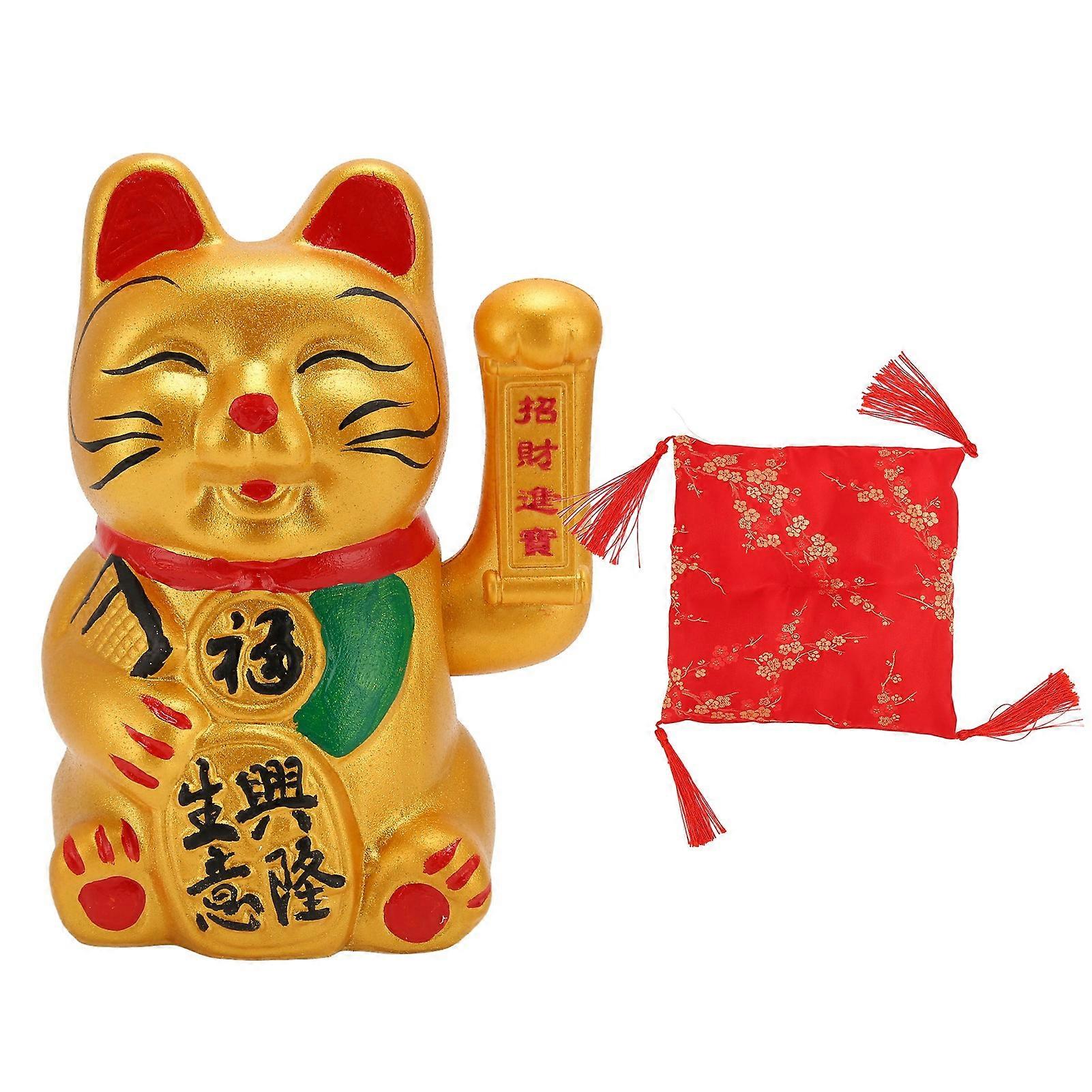 Golden Battery Powered Fortune Cat Waving Hand Good Luck Colorfast ...
