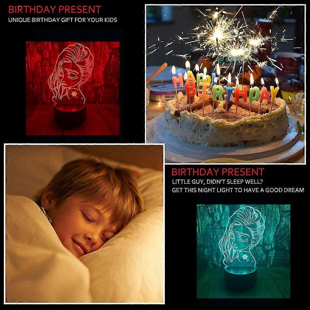 Wekity Princess Elsa 3D LED Optical Illusion Bedroom Decoration Table ...