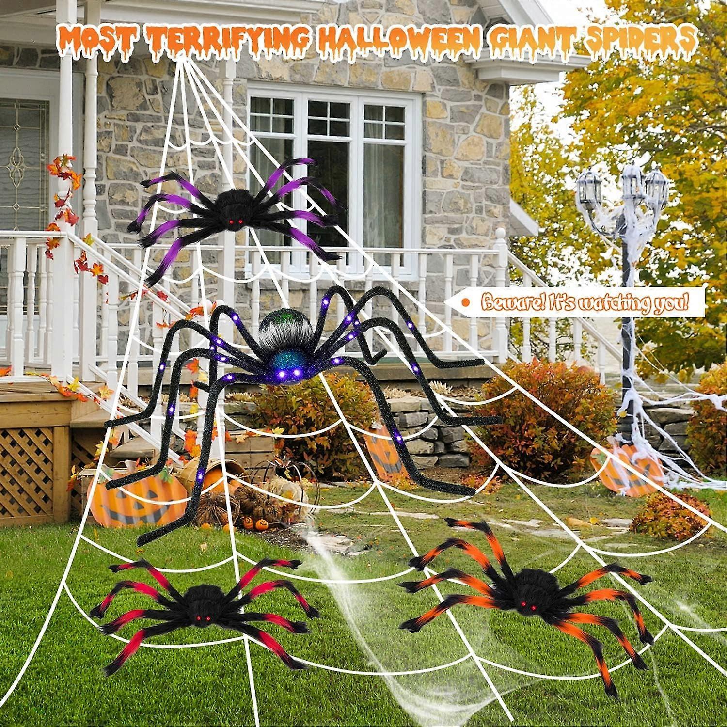 4 Pack Halloween Spider, 4Ft Giant Spider and Colorful Hairy Spider ...