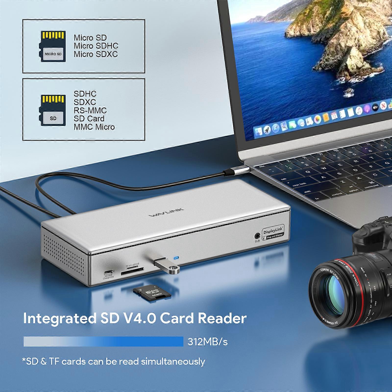 DisplayLink USB C Docking Station Quad Monitors 5K 4K 19-In-1 10Gbps ...