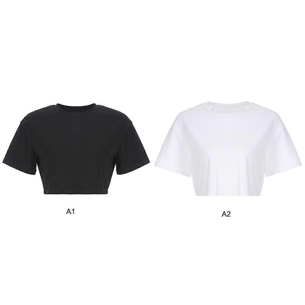 Women's Short-Sleeve Crop Top Shirt, Casual Midriff Tee with Round Neck ...