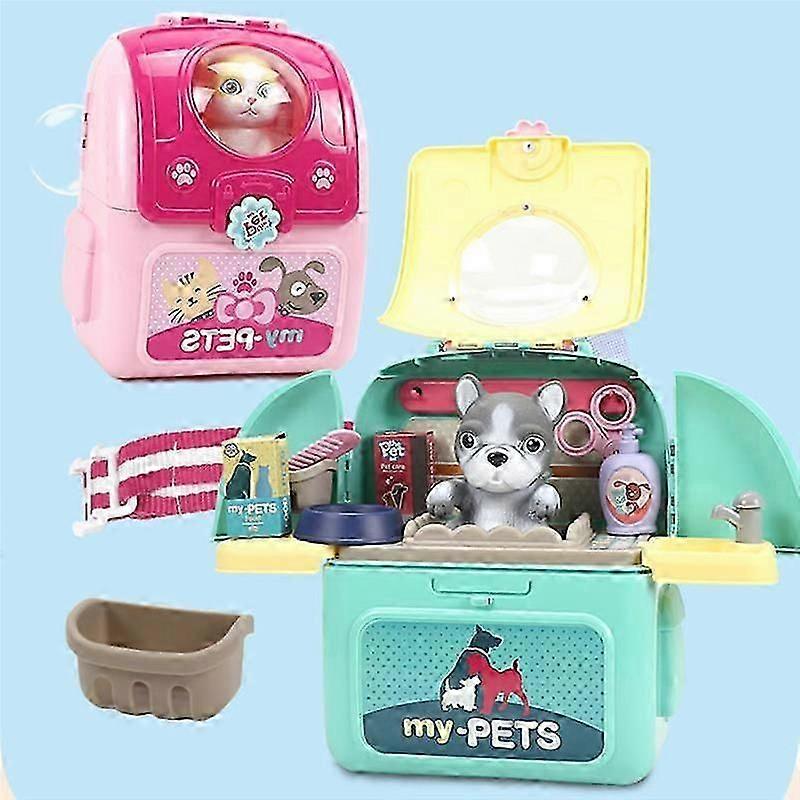 Pet Care Pretend Play Set Cartoon Dog Cat Pet Backpack Pet Vet ...
