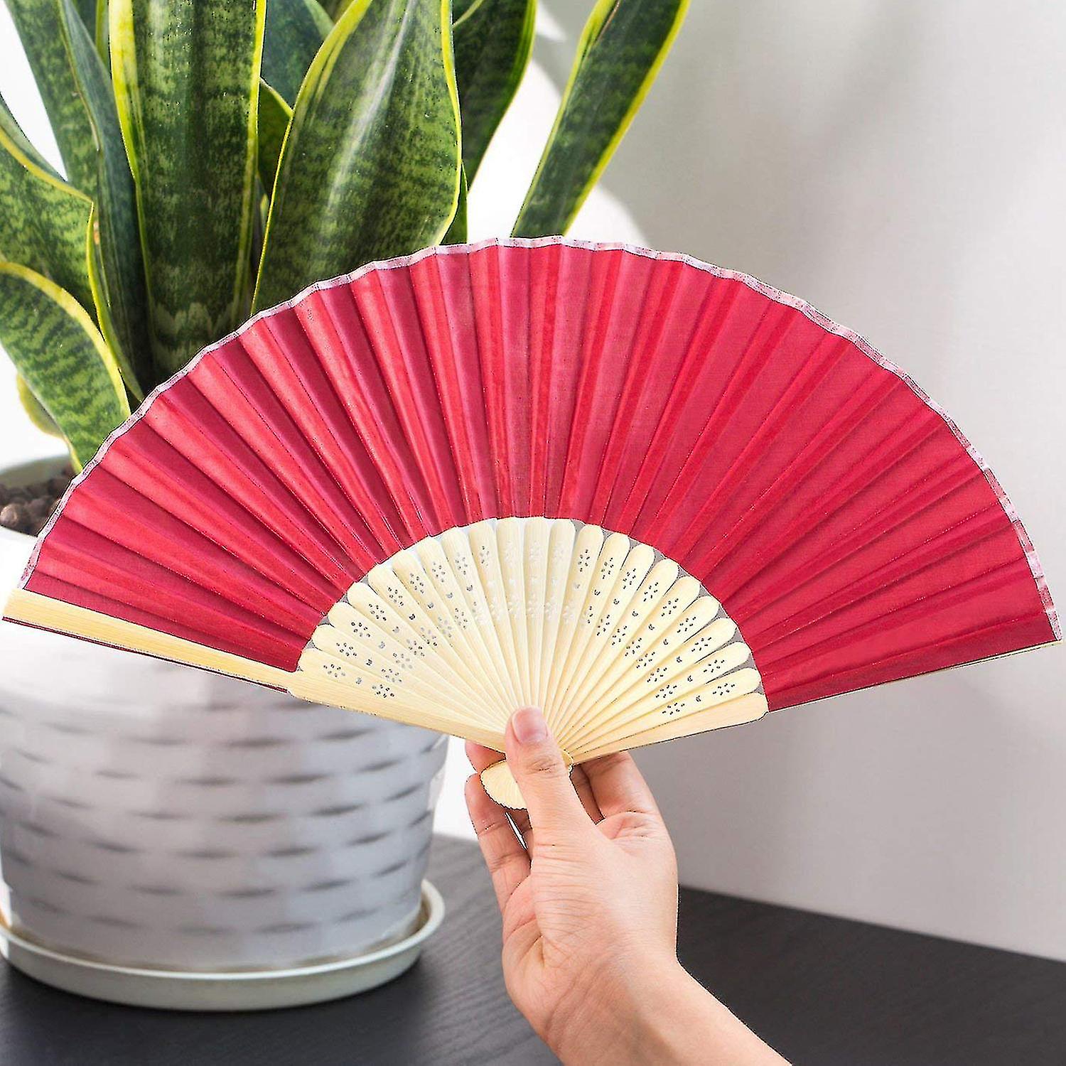 12 Pack Hand Held Fans Silk Bamboo Folding Fans Handheld Folded Fan ...