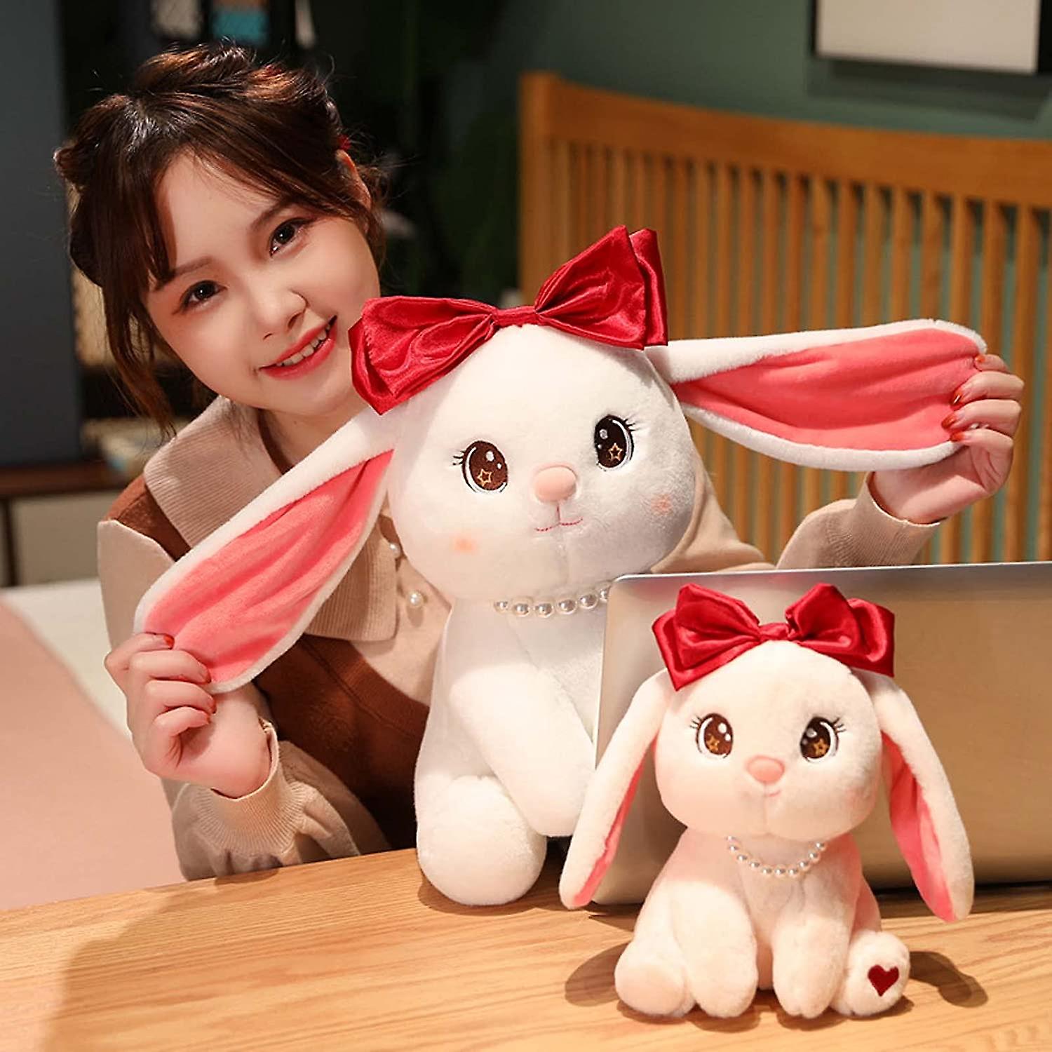 White Bunny Plush Doll, Stuffed Animal Plushie Kawaii Rabbit Pillow ...