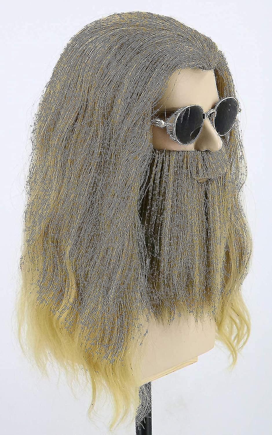 Fat Thor Wig With Beard Mens Long Curly Ash Blonde Wig Halloween ...