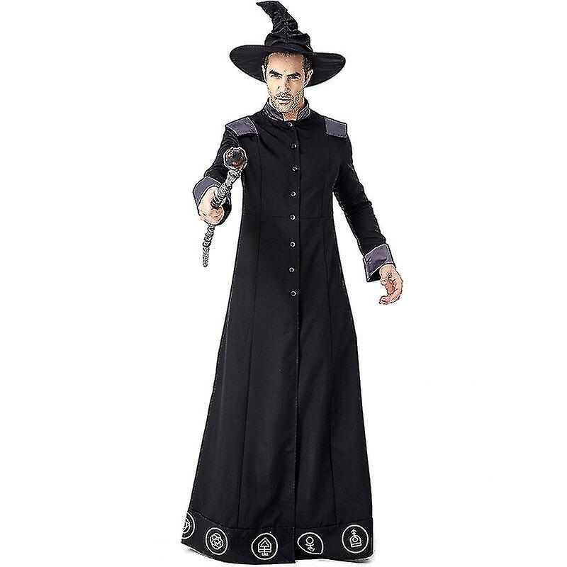 Adult Magic Wizard Sorcerer Warlock Costume Magician Cosplay For Men ...
