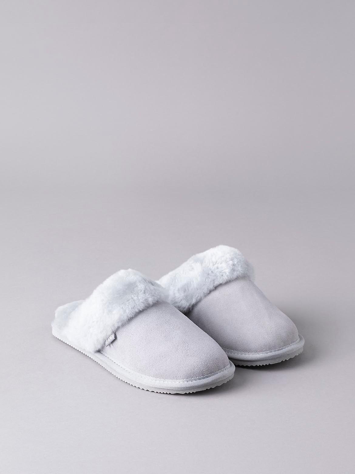 Ladies' Sheepskin Slider Slippers in Light Grey | Fruugo UK