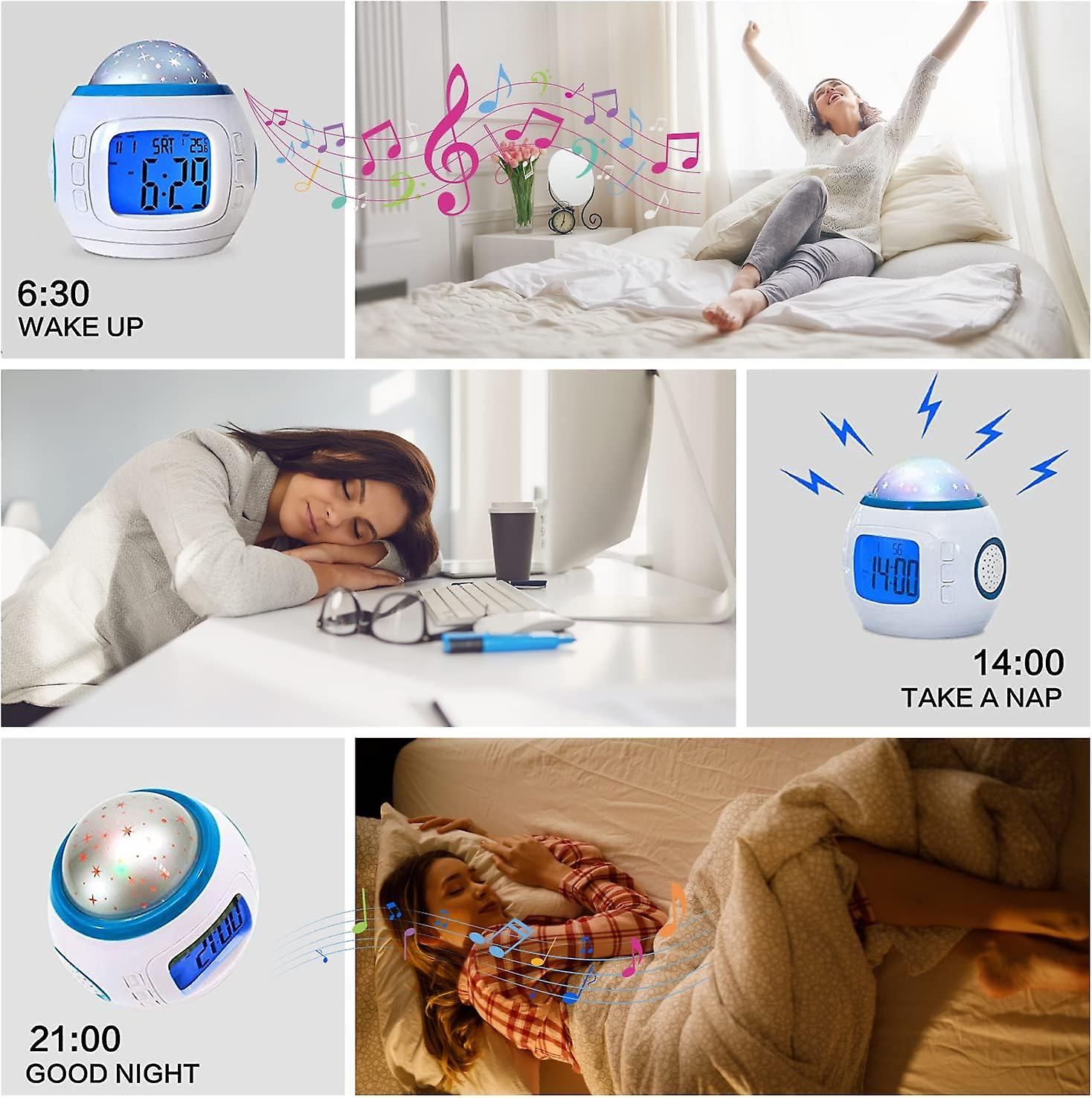 LED Musical Star Projection Alarm Clock with Calendar Thermometer ...