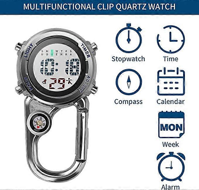 Carabiner Watch Digital Clip on Quartz Watch Multifunctional Carabiner ...