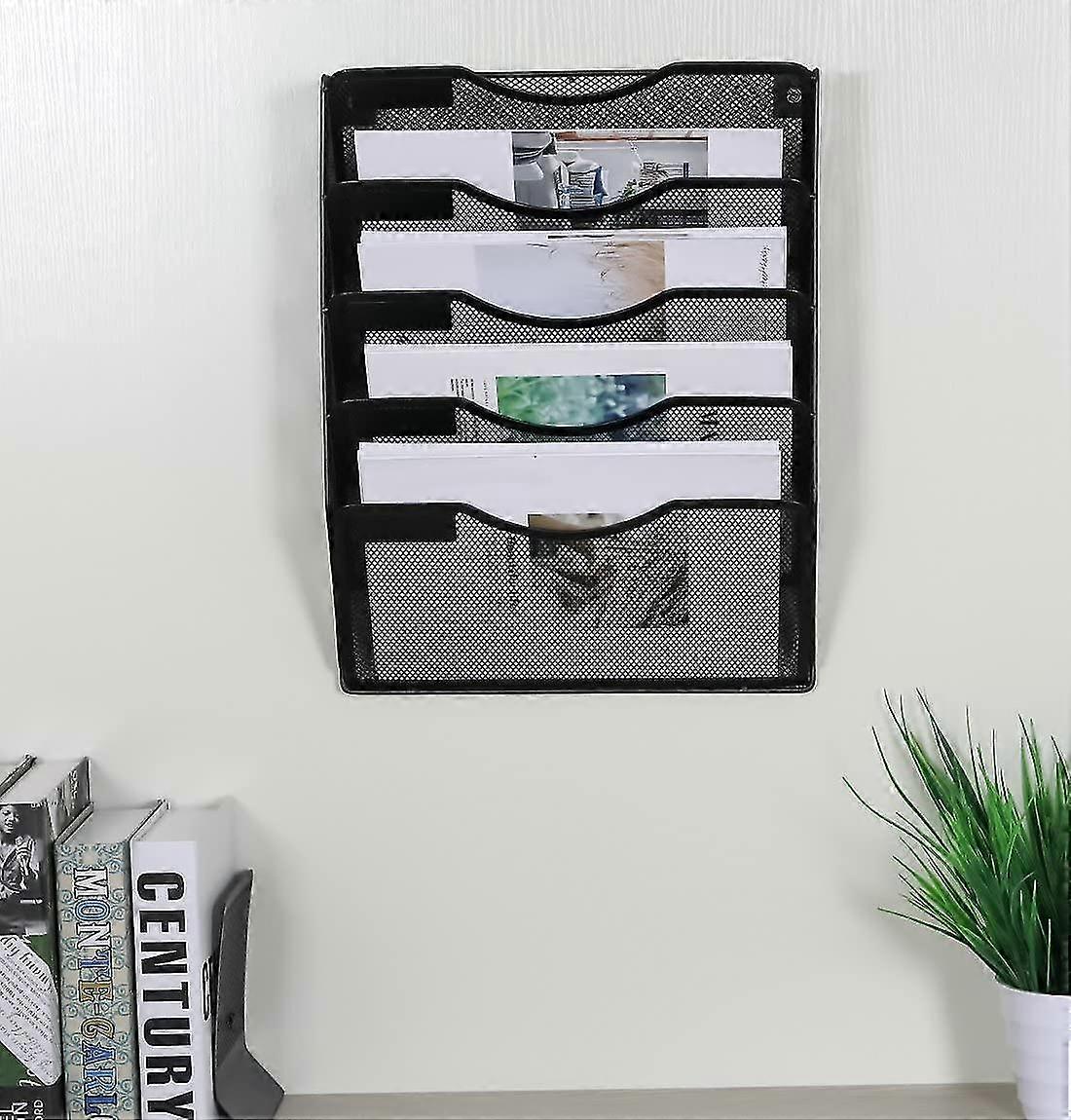 5 Pockets Mesh Wall File Holder Office Hanging File Folder Magazine ...