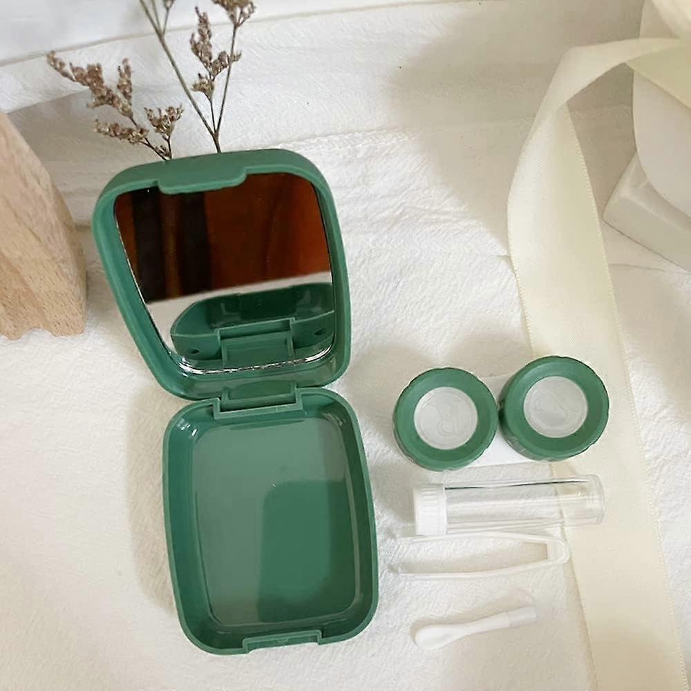 Portable contact lens case green frosted with mirror, green leak-proof ...