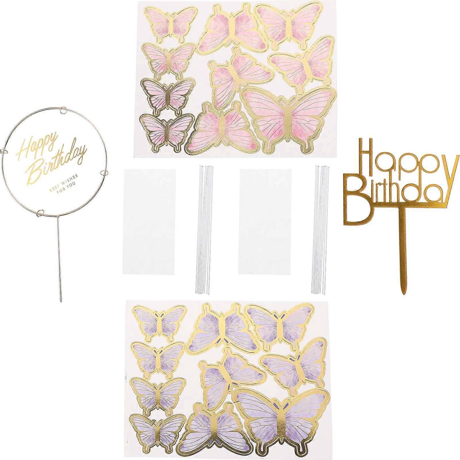 1 Set Butterfly Cake Toppers Cake Decorations Happy Birthday Cake ...