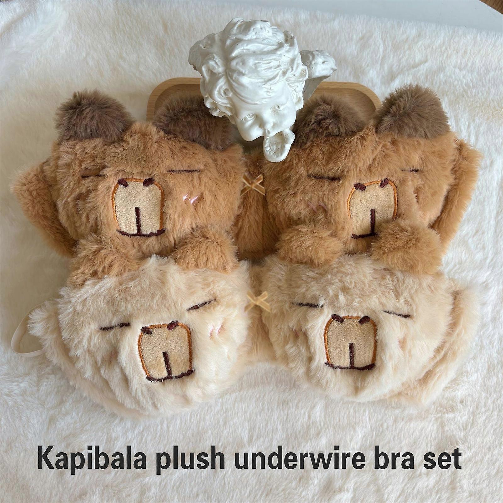 Women's Anime Capybara Plush Bra and Panty Set without Underwire Furry ...