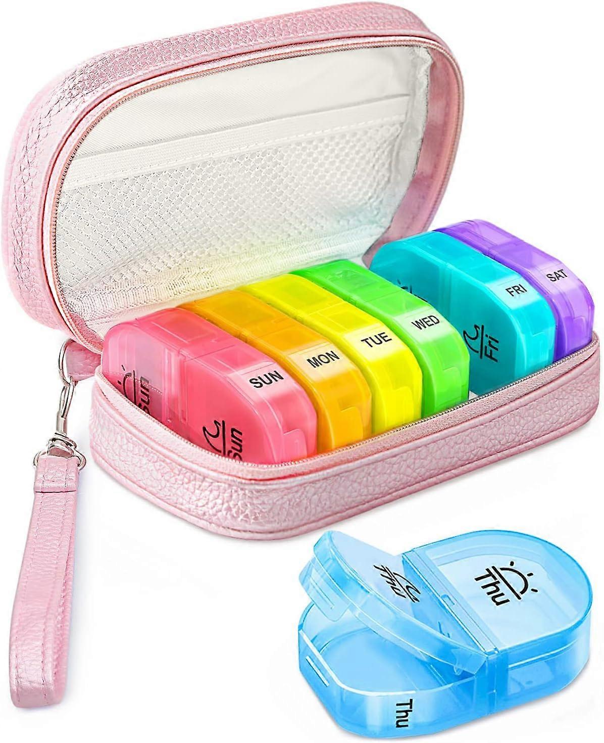 Cute Pill Organizer 2 Pills a Day, Leather Women's Pill Box, Portable ...