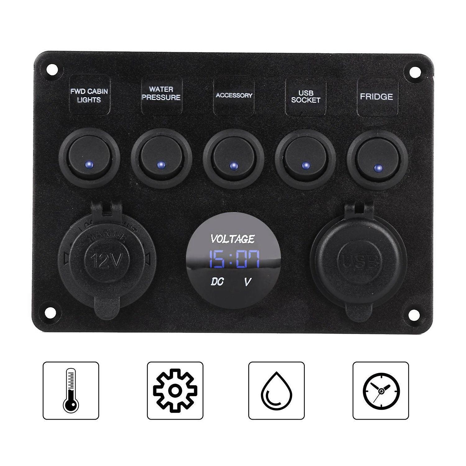 5 Gang 12v/24v Inline-fuse Box Led Switch Panel Dual Usb Car Boat Truck ...