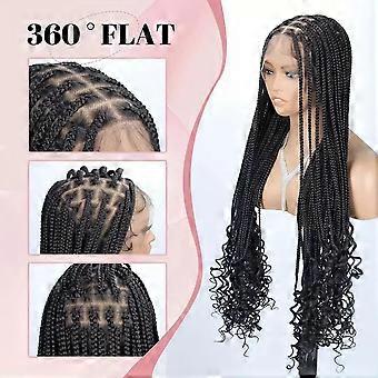 36 Inch Brown Knotless Braided Lace Front Wig with Baby Hair, Boho Box ...