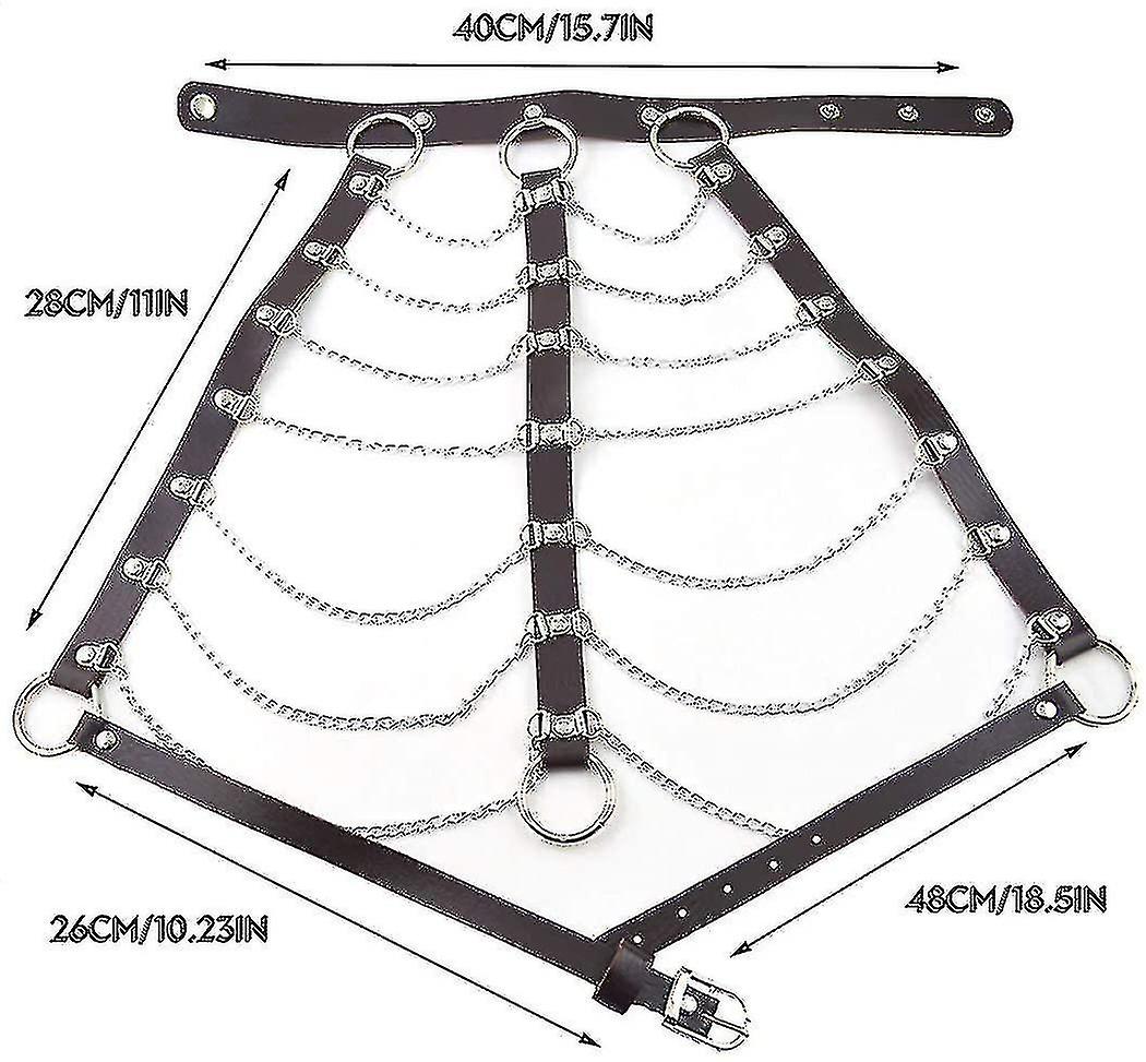 Punk Layered Body Chain Black Leather Bra Caged Harness Choker Bra ...