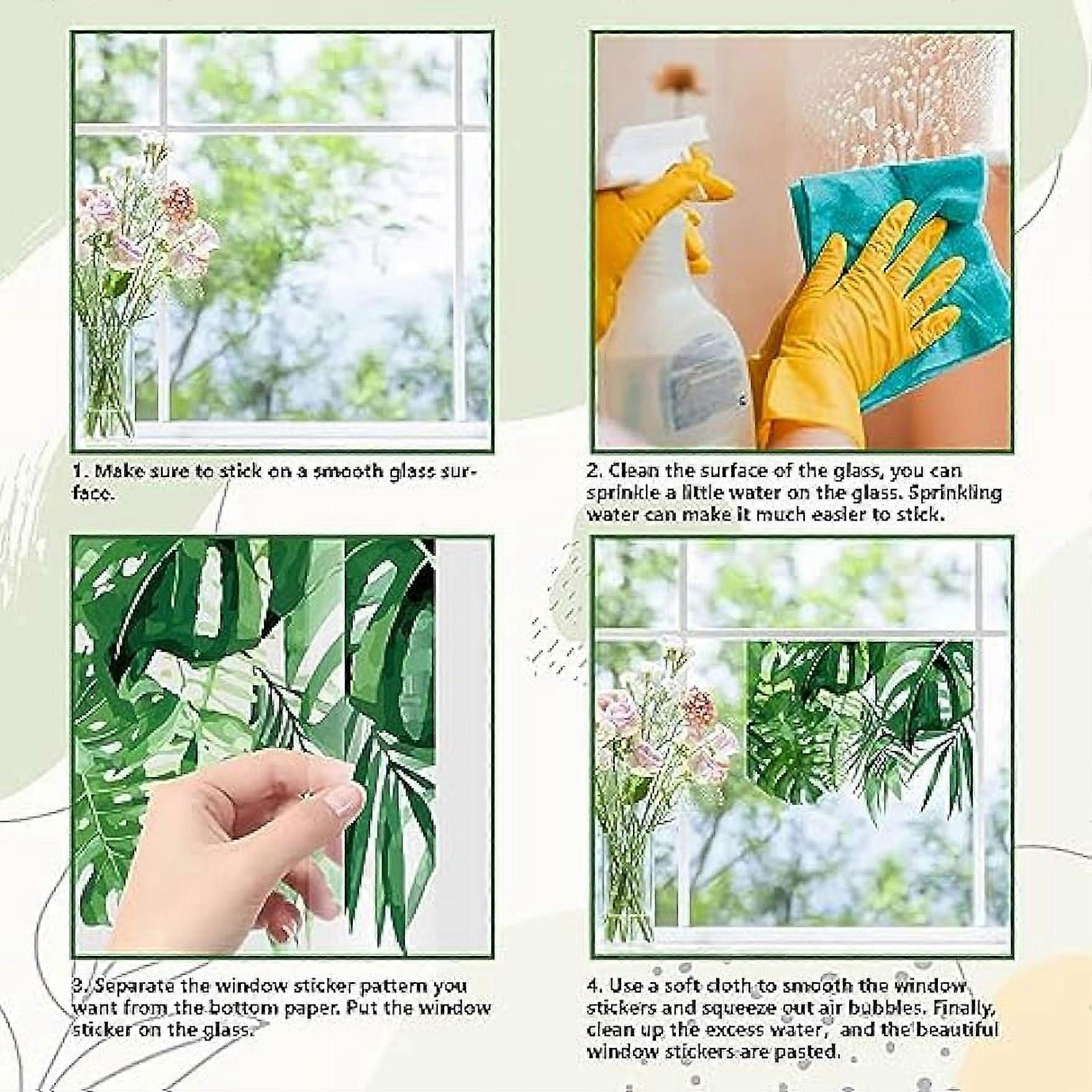 118x39cm Large Green Leaf Window Stickers Tropical Plant Leaves Window ...